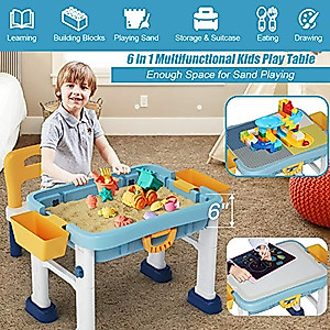 Moccha 6 in 1 Building Block Table Set, Toddler Activity Table w/ 3 Adjustable Height, Build & Learn Table for Boys Girls, Kids Block Play Table with Toy Storage, Toddler Folding Table