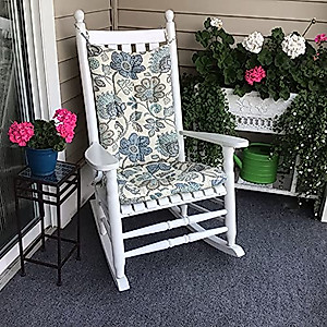 Boutique Blue Floral Porch Rocker Cushions - Extra-Large - Indoor - Outdoor, Fade Resistant, Weather Resistant - Latex Foam Fill Rocking Chair Seat Cushion & Backrest Pad Set - ( Blue - White )