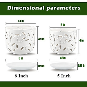 KERUITA Orchid Pots with Holes,6 inch + 5 inch Ceramic Planters Set of 2 with 2 Bottom Tray, Enhanced Drainage and Ventilation,White Flower Pots for Indoor/Outdoor Plants for Repotting