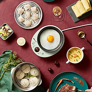 Bar Electric Small Food Steamer 2 Tier, Egg Cooker with Steaming & Frying, Stainless Steel Vegetable Steamer for Cooking, Anti-dry Burn Protection, 9.5h Preset, 360W, ZDQ-B14Y5