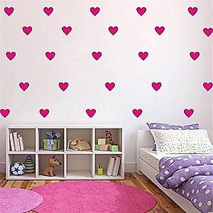 Set of 96 Pieces 2" Heart Wall Decor Sticker DIY Children's Wall Decor Decals Removable Vinyl Kids Room Baby Boys Grils Bedroom Wall Sticker YYU-19(Fuchsia Pink)
