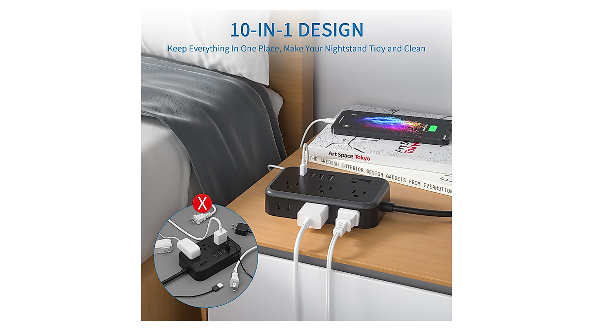NTONPOWER 25 Ft Flat Plug Extension Cord with USB Ports