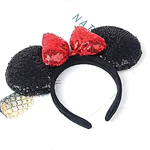 A Miaow 3D Black Mouse Sequin Ears Headband MM Glitter Butterfly Hair Clasp Park Supply Adults Women Photo Accessory (Black and Red)