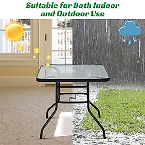 Dkelincs Outdoor Dining Table with Umbrella Hole 31.6" Square Patio Table Outdoor Furniture Garden Table Tempered Glass Patio Bistro Table for Balcony Backyard Lawn and Garden, Black