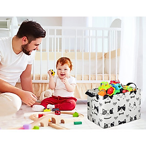 HIYAGON Cat Basket Cute Toy Storage Basket Bin Organizer Box Kids Gift Basket Empty Rectangular Cat Room Decor for Home Books(Bowknot Cats)