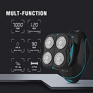 Men's Bald Head/Skull & Face Shaver Mini Trimmer Cordless Clipper Kit Fast Charging Palm Beard Rotary Barber Shaver Waterproof Rechargeable Multifunction PhylnLis 8608