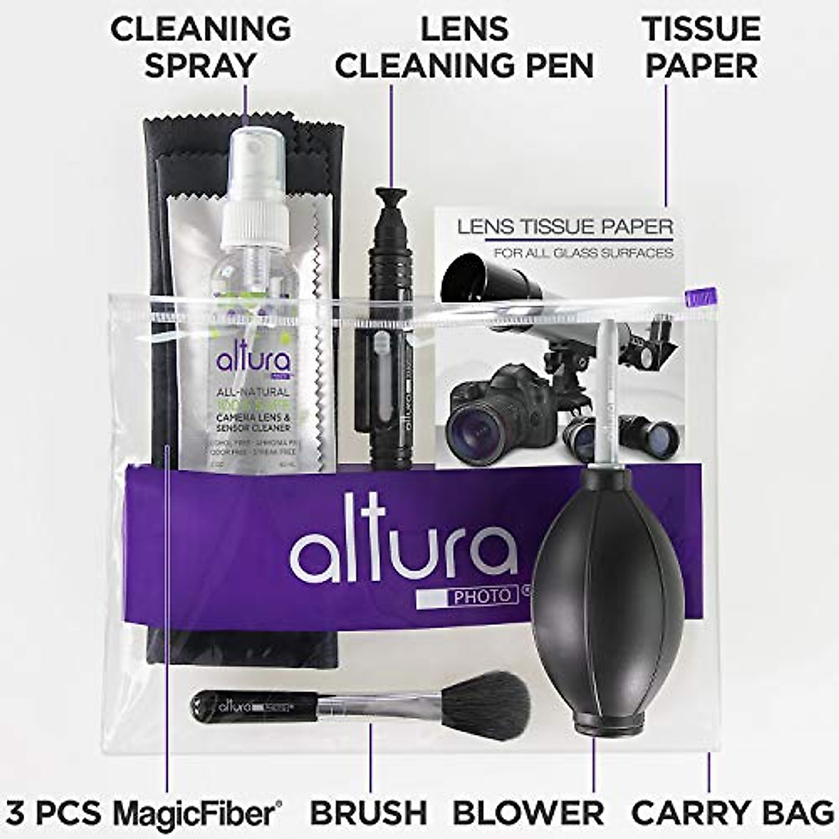 Altura Photo Professional Camera Cleaning Kit for DSLR & Mirrorless Cameras and Sensitive Electronics Bundle - Camera Accessories Kit with Altura Photo 2oz All Natural Cleaning Solution