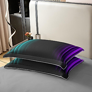 Feelyou Abstract Ombre Bedding 100% Cotton Duvet Cover Set King(No Comforter) Teal and Purple Bedding Set for Kids Boys Girls Decor Stripes Comforter Cover Set Geometric Bedroom Modern Striped Art