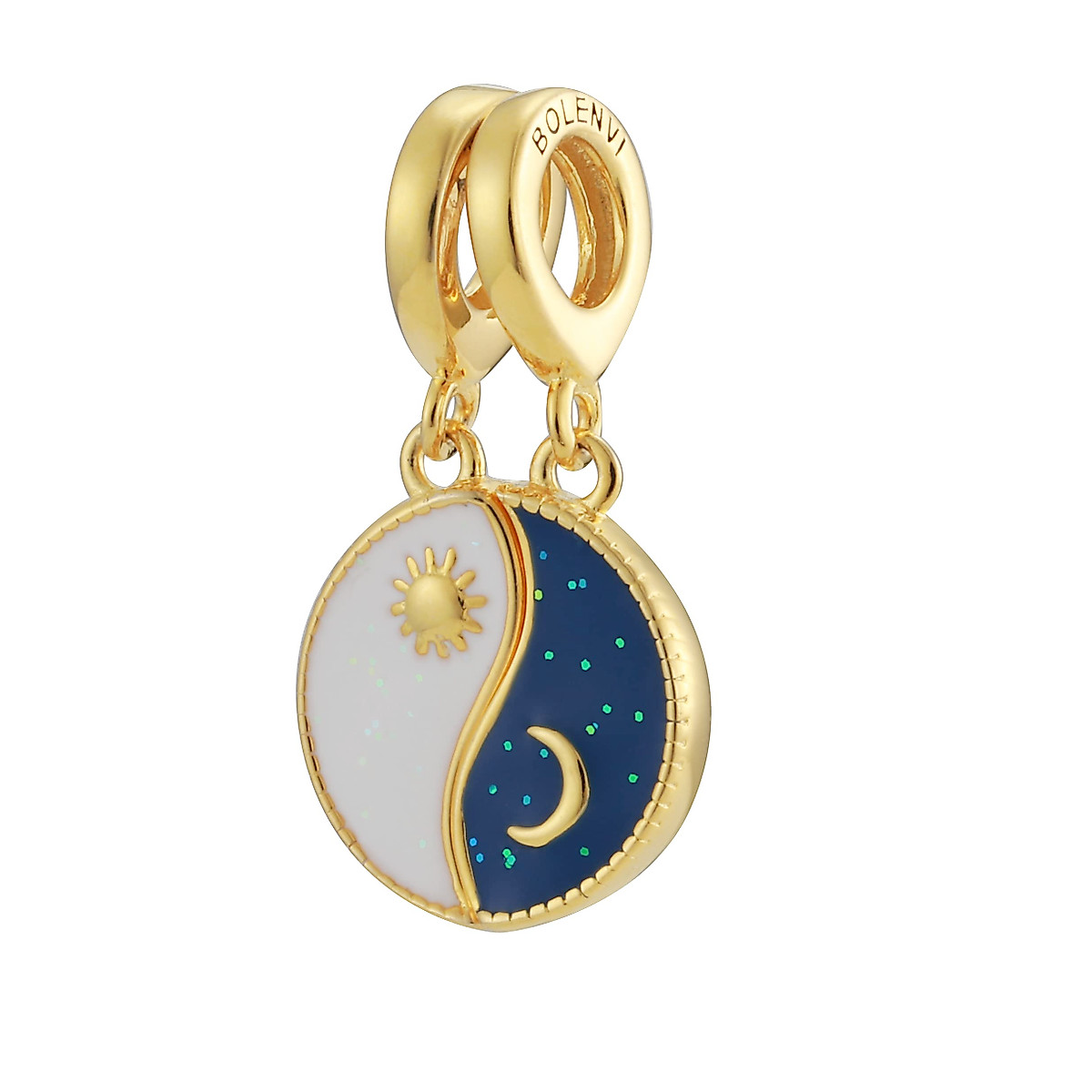 2pc Splittable Sun Moon Sparkling Yin & Yang 925 Sterling Silver Charm Bead For Pandora & Similar Charm Bracelets or Necklaces