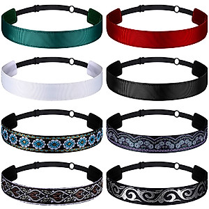 Sintege 8 Pcs Woman Elastic Headband Adjustable Non Slip Velvet Lined Headbands Solid Color Boho Headband for Women Sport Yoga Work Makeup Stylish Hairband (Classic Style)
