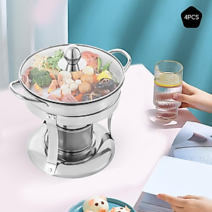 Round Chafing Dish Buffet Set of 4 Stainless Steel Pack Warming Trays Buffet Warmer for Buffets with Lid for Single Hot Pot Catering Event Parties