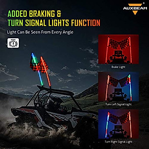 Auxbeam RGB LED Rock Lights 4 Pods + 3FT RGB LED Lighted Whips w/Brake & Turn Signal Light 2Pcs, Bluetooth Multicolor Neon Accent Lights Replacement for Jeep ATV UTV SUV Trucks Boat