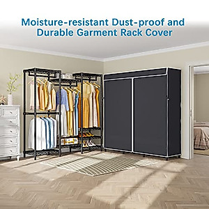 VIPEK V5C Covered Clothes Rack Heavy Duty Portable Closet Wardrobe, Freestanding Black Metal Clothing Rack with Black Dustproof Cover, Adjustable Custom Closet Rack, 57.9"L x 17.3"W x 76.4"H (Medium)