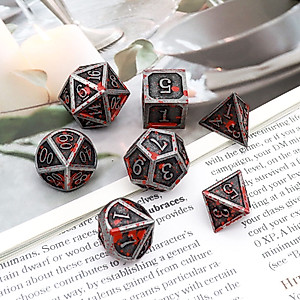 Haxtec Bloodstained Metal DND Dice Set Blood Polyhedral D&D Dice for Dungeons and Dragons Gift TTRPG Antique Metal Halloween Dice