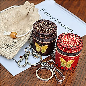 Fanyixuan Handmade mini leather bucket bag pendant jewelry box jewelry classification storage box change storage bag personalized bag pendant(Brown and red)