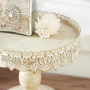 Deco 79 Metal Cake Stand with Lace Inspired Edge, 10" x 10" x 9", White