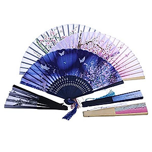 PHONME Decorative Folding Fans Folding Fans Chinese Style Dance Wedding Party Lace Silk Handheld Flower Fan Gift Hand Fan Vintage Style (Color : Navy)