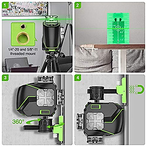 Huepar Laser Level 2x360 Self-Leveling Cross Line Laser with Bluetooth Connected, 360° Green Beam Leveling and Alignment Laser Tool with Metal Laser Window, Li-ion Battery&Magnetic Base Included-S02CG