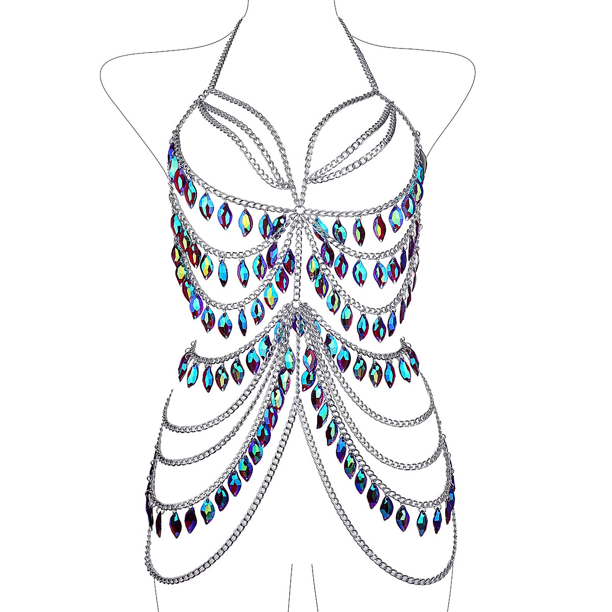 CCbodily Body Chains Jewelry Accessories - Boho Crystal Tassel Bikini Set Beach Cosplay Bra Chain Body Jewelry for Women And Girls (Style-5)