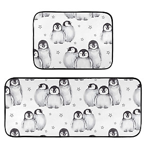 Cute Baby Penguins Kitchen Mat Set of 2 Anti-Fatigue Kitchen Rug Set Washable Non Slip Cushioned Foam Kitchen Runner Rugs and Mats Comfort Standing Mat for Floor Home Decor Doormat