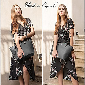 Handbags for Women Large Purses Faux Leather Tote Bag School Shoulder Bag with External Pocket, Black