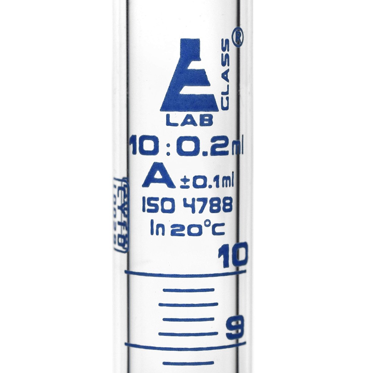 EISCO Graduated Cylinder, 10ml - Class A Tolerance ±0.10ml - Hexagonal Base - Blue Graduations - Borosilicate 3.3 Glass