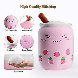 Cute Boba Stuffed Plush Kawaii Bubble Tea Plush Soft Pillow Cartoon Milk Tea Cup Pillow Food Plushie Hugging Plush Toys Christmas Birthday Gifts for Boys Girls Pink 9.5 inch