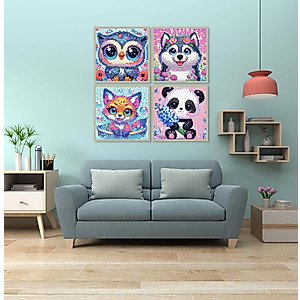 4 Pack Diamond Art Kits for Kids, Cartoon Animals Diamond Painting Kits for Kids Beginners, Kids' Mosaic Kits DIY Full Drill Diamond Dots Painting Picture Arts Craft for Home Wall Decor 6x6 Inch