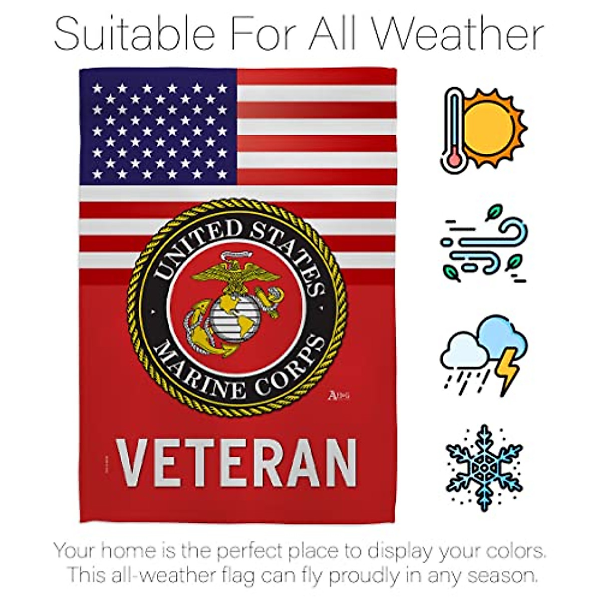 US Marine Corps Veteran Garden Flag - Set with Stand Armed Forces USMC Semper Fi United State American Military Retire Official - House Banner Small Yard Gift Double-Sided Made in USA 13 X 18.5