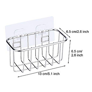 Toplife Adhesive Sponge Holder, Stainless Steel Kitchen Sink Caddy, Silver