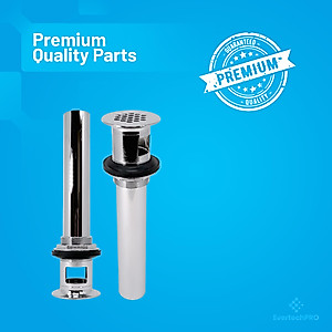 PLB21012 EvertechPRO Bathroom Sink Drain Kit - Durable Brass P.O. Plug with Chrome Finish, Rectangle Waste Hole, Overflow, Multi-Layer Sealing, Tailpiece Diameter 1.25", Fits 1.5" Sink Drain