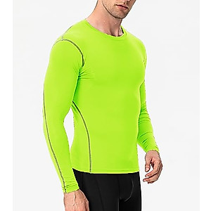 Fluorescent Green Compression Shirts Mens Long Sleeve Running Gym Top Shirts Lightweight Sports Baselayer Undershirt