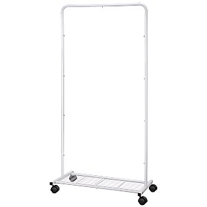 Simple Trending Standard Clothes Garment Rack, Clothing Rolling Rack with Mesh Storage Shelf on Wheels, White