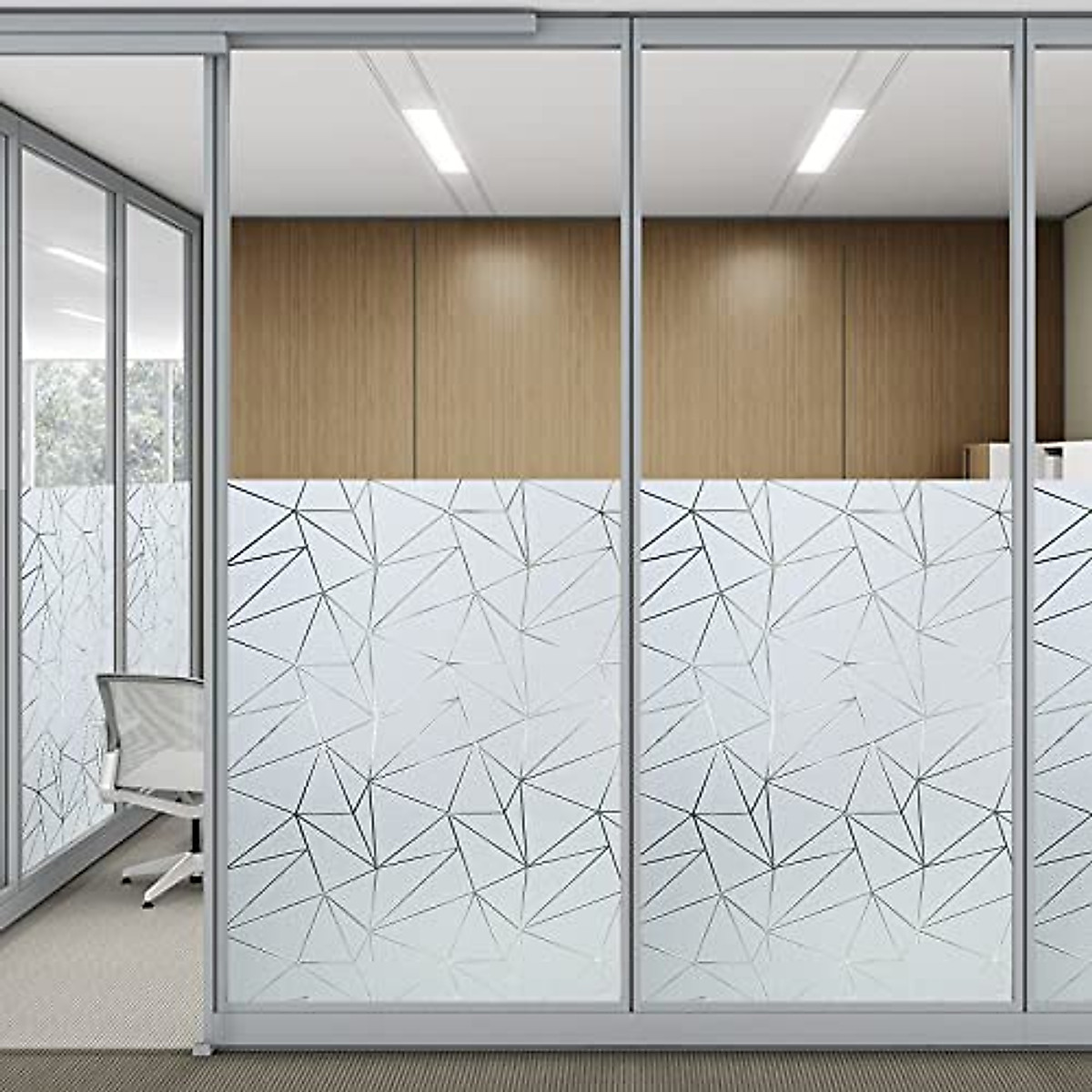 Viseeko Window Privacy Film Decorative Static Clings Sun UV Blocking Non-Adhesive Removable Glass Door Sticker for Home Office 11.8 x 78.7 inches Frosted Triangle