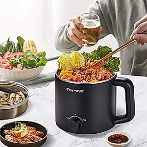 Topwit Electric Hot Pot, Mini Ramen Cooker, 1.6L Noodles Pot, Multifunctional Electric Cooker for Pasta, Shabu-Shabu, Oatmeal, Soup and Egg with Over-Heating Protection, Boil Dry Protection, Black