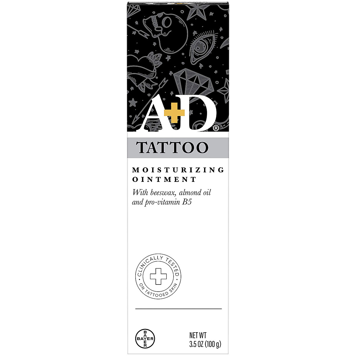 A+D Tattoo Skin Moisturizing Ointment, Skin Moisturizer with Beeswax, Almond Oil and Pro- Vitamin B5-3.5 Oz Tube