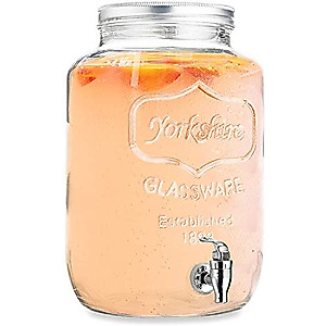Estilo Glass Drink Dispenser 2 Gallon, Mason Jar Beverage Dispenser, Clear - Leak Free Spigot and Lid, Strong Glass for Parties, Weddings, and Picnics