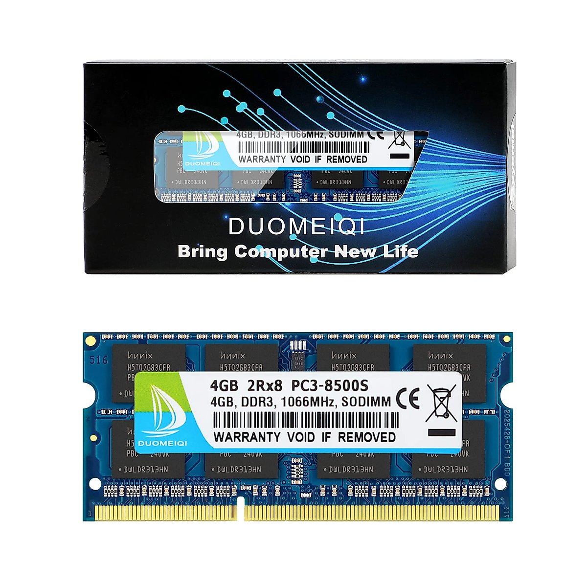 DUOMEIQI Ram DDR3 8GB Kit (2 X 4GB) PC3-8500 PC3 8500S DDR3 1066MHz SO-DIMM CL7 204 Pin 1.5v 2RX8 Sodimm DDR3 Non-ECC Unbuffered Notebook Memory Laptop RAM Modules