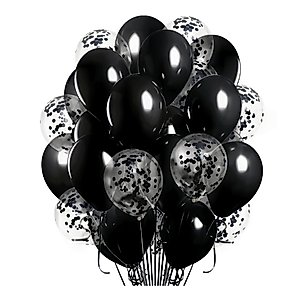 Black balloons 100 Pack + 10 Packs of Black Confetti Balloons, 12 inch Black Latex Balloons - Suitable for Weddings, Graduations, Black Birthday Balloon Party Decorations