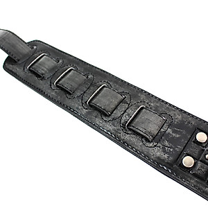 Walker & Williams DLX-215 Antiqued Black Finish Padded Guitar Strap with Metal Studs For Acoustic, Electric, And Bass Guitars
