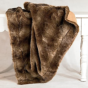 HiEnd Accents Faux Wolf Fur Throw, 50x60 inch, Soft Cozy Fluffy Fuzzy Warm Luxury Blanket, Cabin Lodge Rustic Style