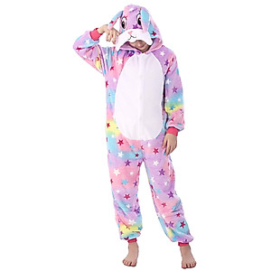 WOYASIM Unisex Flannel Costume Onesie Kids Halloween Easter Animal Cosplay for Girls Boys One Piece Star Rabbit M