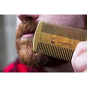 Sandalwood Beard Comb and Case - Pocket Sized Wooden Beard & Mustache Comb with Fine & Coarse Teeth - Perfect for Use with Balms and Oils - Striking Viking (Black)