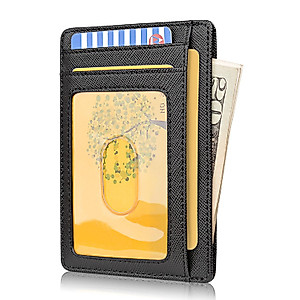 Buffway Slim Minimalist Front Pocket RFID Blocking Leather Wallets for Men and Women - Cross Black