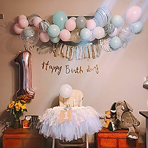 Baby Birthday Decoration - 1st Birthday Baby High Chair Banner Chair Tutu Skirt Decoration for Birthday Party Supplies (Pink&Green)…