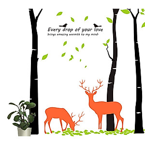 Mix Decor Tree Wall Decal - 7 Trees Wall Sticker Large Family Forest for Livingroom Kid Baby Nursery Room Deer Wooland Decoration Party Birthday Gift,118x83 Inch Black + Green