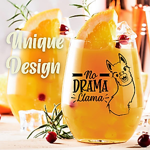 Onebttl Llama Gifts for Women, No Drama Llama Wine Glass, Alpaca Gifts, 17oz Wine Glass