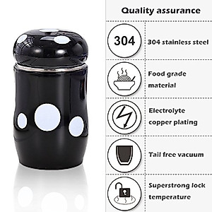 ResArea Mushroom Stainless Steel Thermos Mini Portable Water Bottle Easy to Carry Keeps Cold and Hot for Kid and Women Vacuum Insulation Proof Leak Black