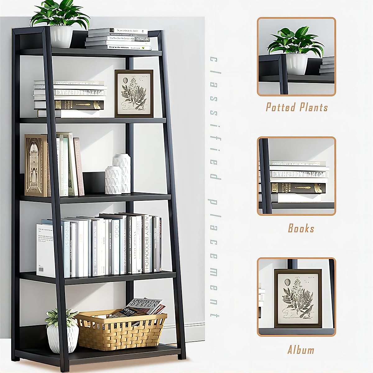 IOTXY 3 Tier Open Bookshelf - Steel and Wood Display Stand, 50CM Width Floor-Standing Bookcase, Black