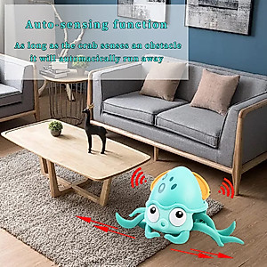 XJSGS Crawling Crab Octopus Toys with LED Light Up and Music, Electric Induction Octopus,Automatically Avoid Obstacles and Kids,Build in Rechargeable Battery (Blue)